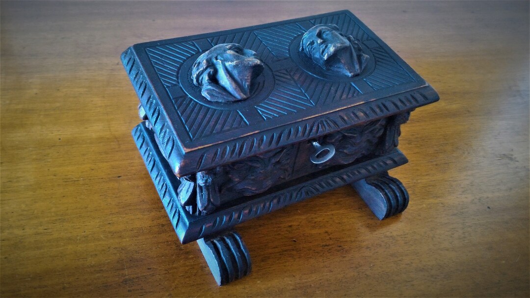 Antique Spanish Casket Wood Jewelry Box, Jesus and Prophet John the ...