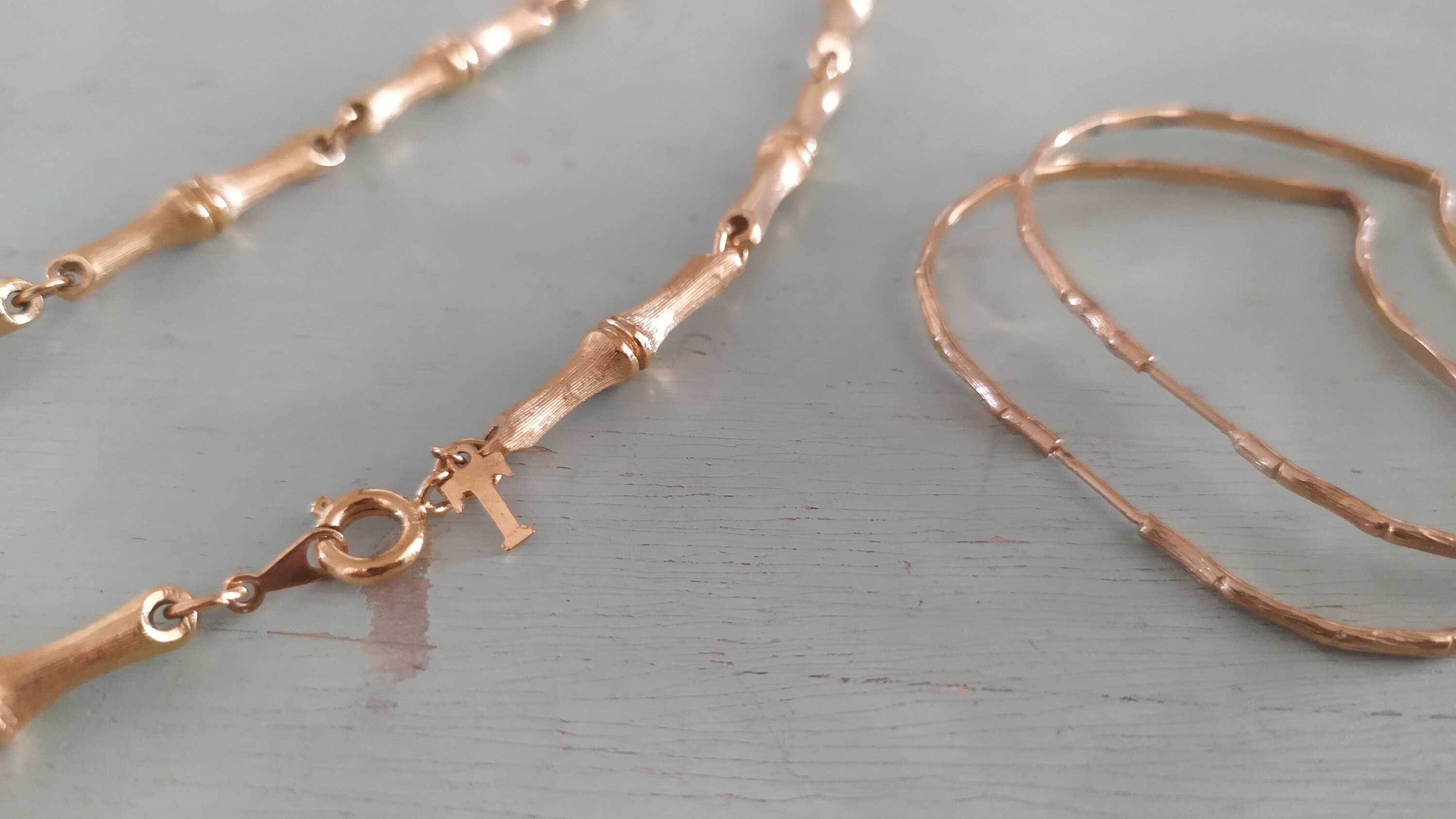 Crown Trifari Bamboo Necklace and Matching Large Bamboo Hoop Earrings ...