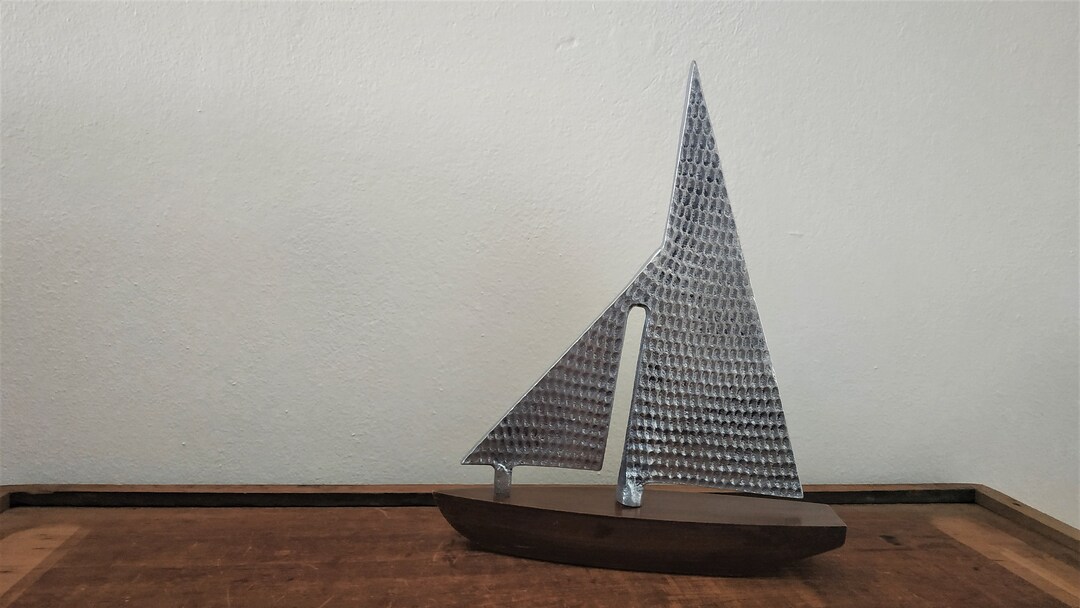 Vintage Hammered Aluminum Sailboat Marconi/bermuda Cutter Wood Hull - Etsy
