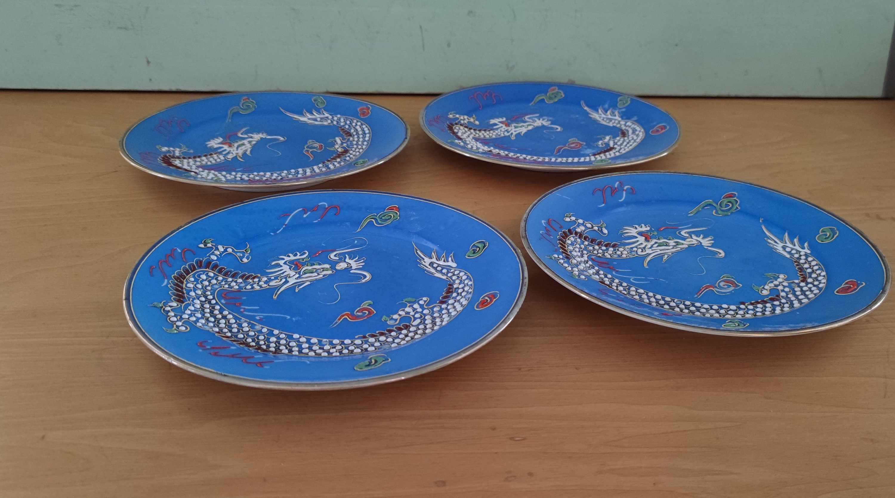 Nagoya Shokai Blue Dragonware Japan Moriage Porcelain Dragon Dessert ...