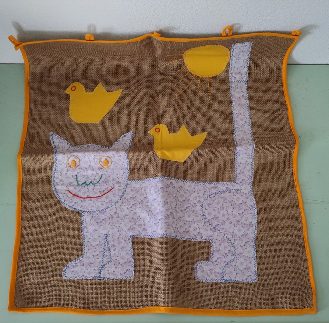 Hand Made Textile Art Cat Patchwork Wall Hanging Finland Textile Wall ...