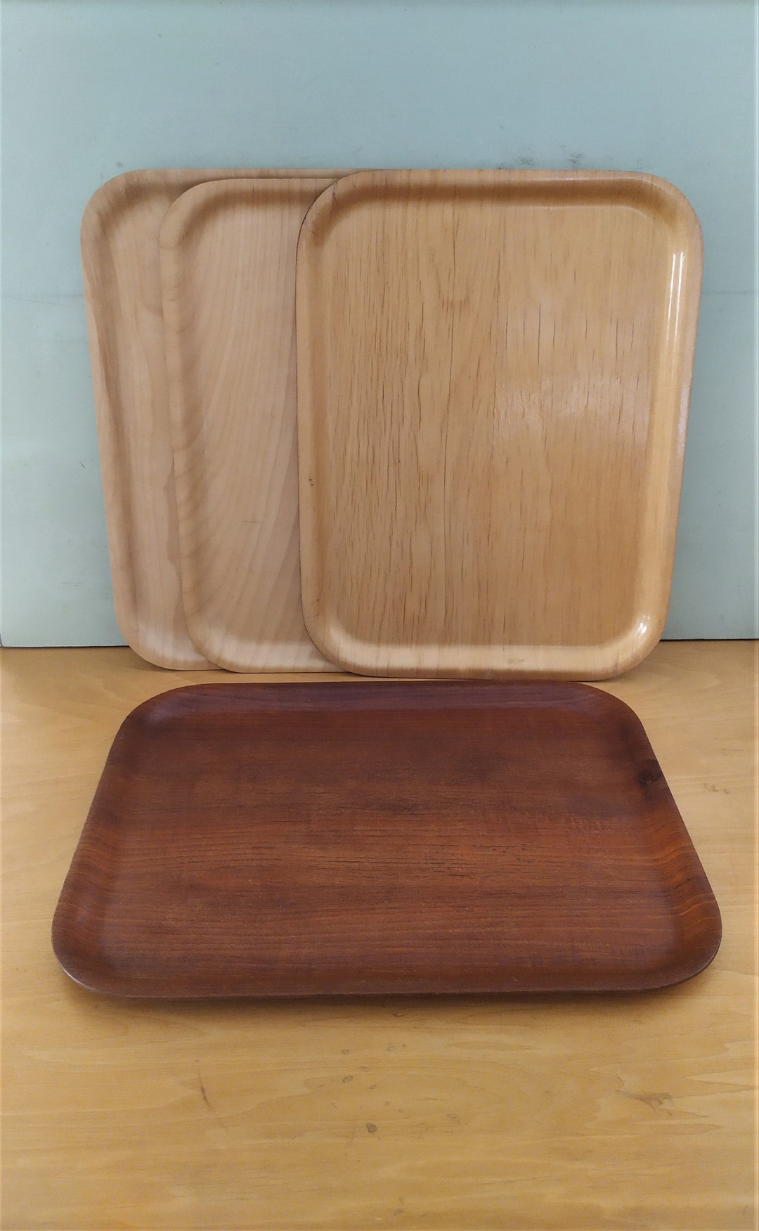 Backman of Finland Large Teak Laminate Wood Veneer Trays Odd Set of 4 ...