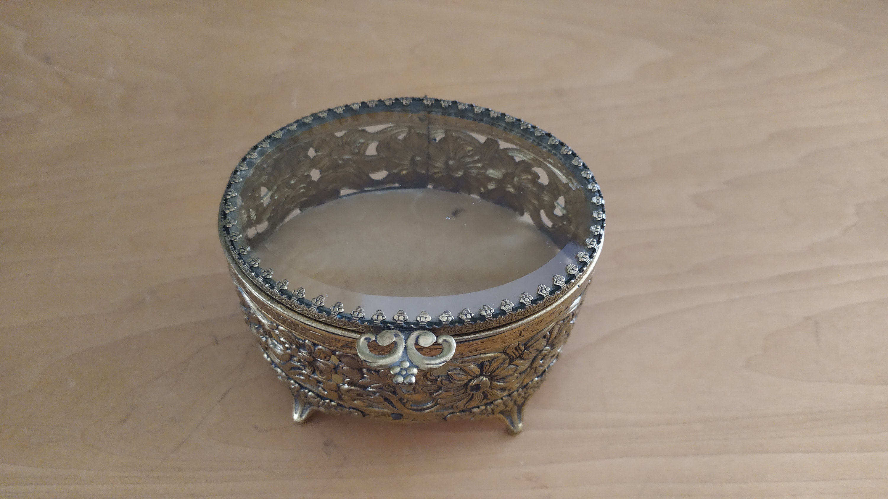 Vintage Ormolu Filagree Oval Glass Pocket Watch Casket Box - Etsy