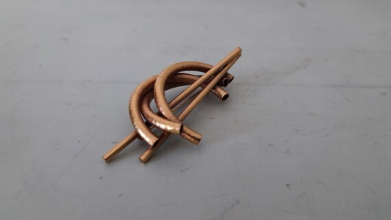 Mid Century Scarf Brooch Artists Smith Bronze Large T… - Gem