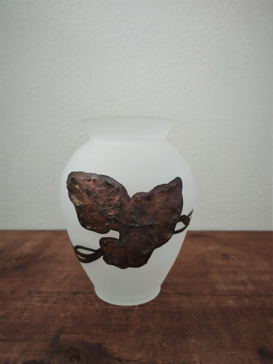 Art Nouveau Frosted White Glass Vase Copper Overlay - Etsy