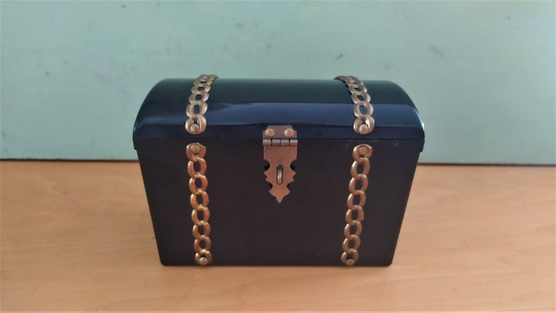 Vintage Playhouse Children’s Black Casket Treasure Trunk Box Pirate ...