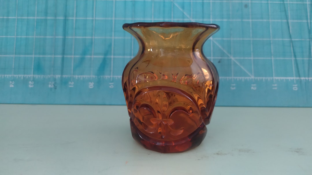 Antique Pressed Glass Josef Inwald Amber Fleur De Lis Vase 1880’s - Etsy