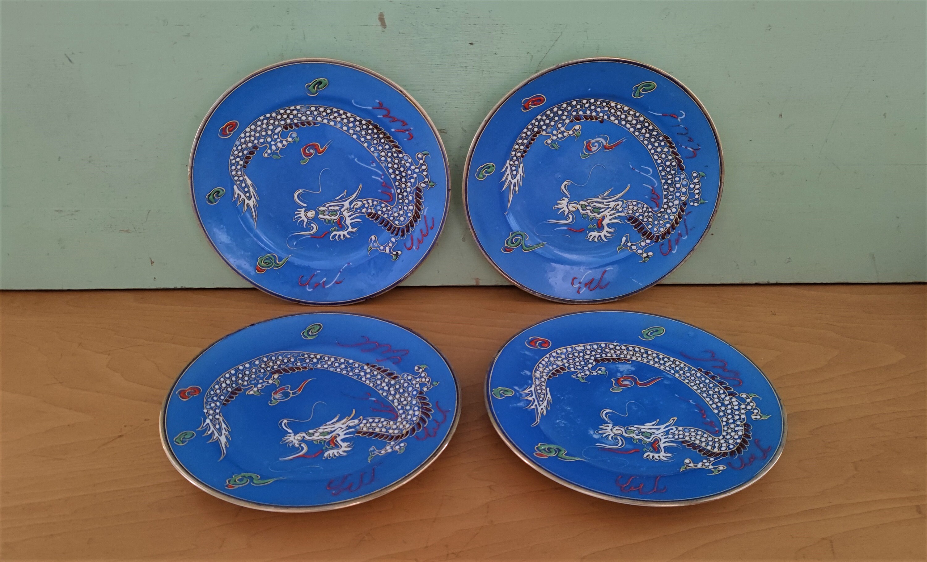 Nagoya Shokai Blue Dragonware Japan Moriage Porcelain Dragon Dessert ...