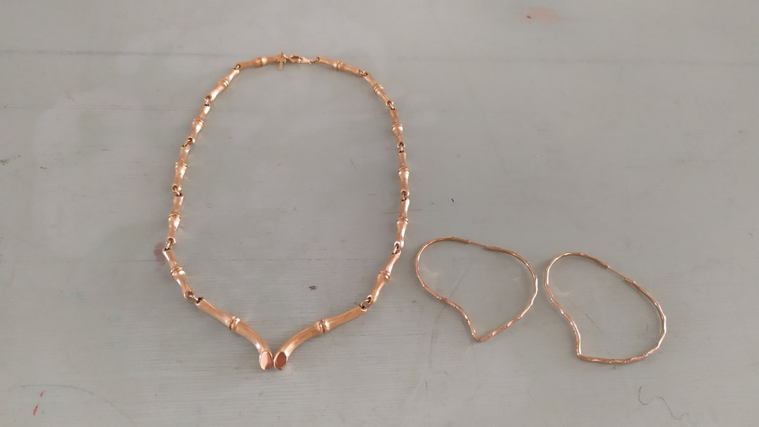 Crown Trifari Bamboo Necklace and Matching Large Bamboo Hoop Earrings ...