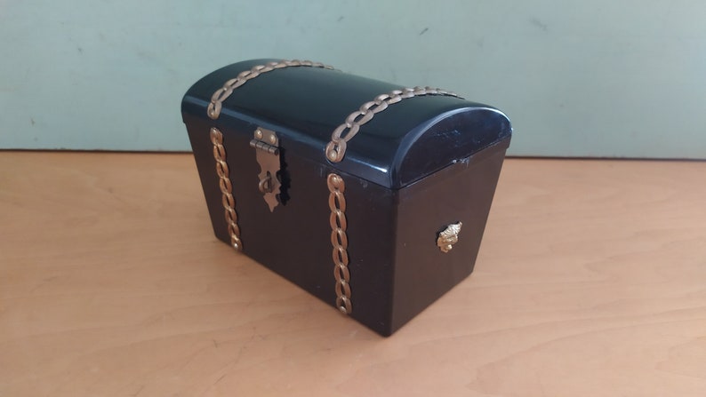 Vintage Playhouse Children’s Black Casket Treasure Trunk Box Pirate ...