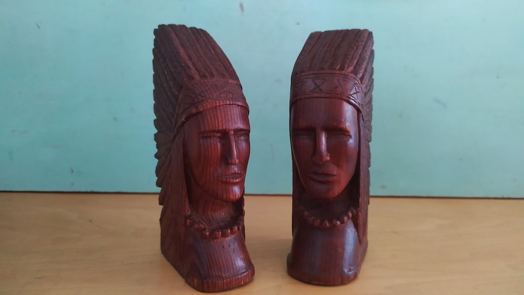 Native American Indian Carved Sequoia Cherokee Chieftain Sculptures ...