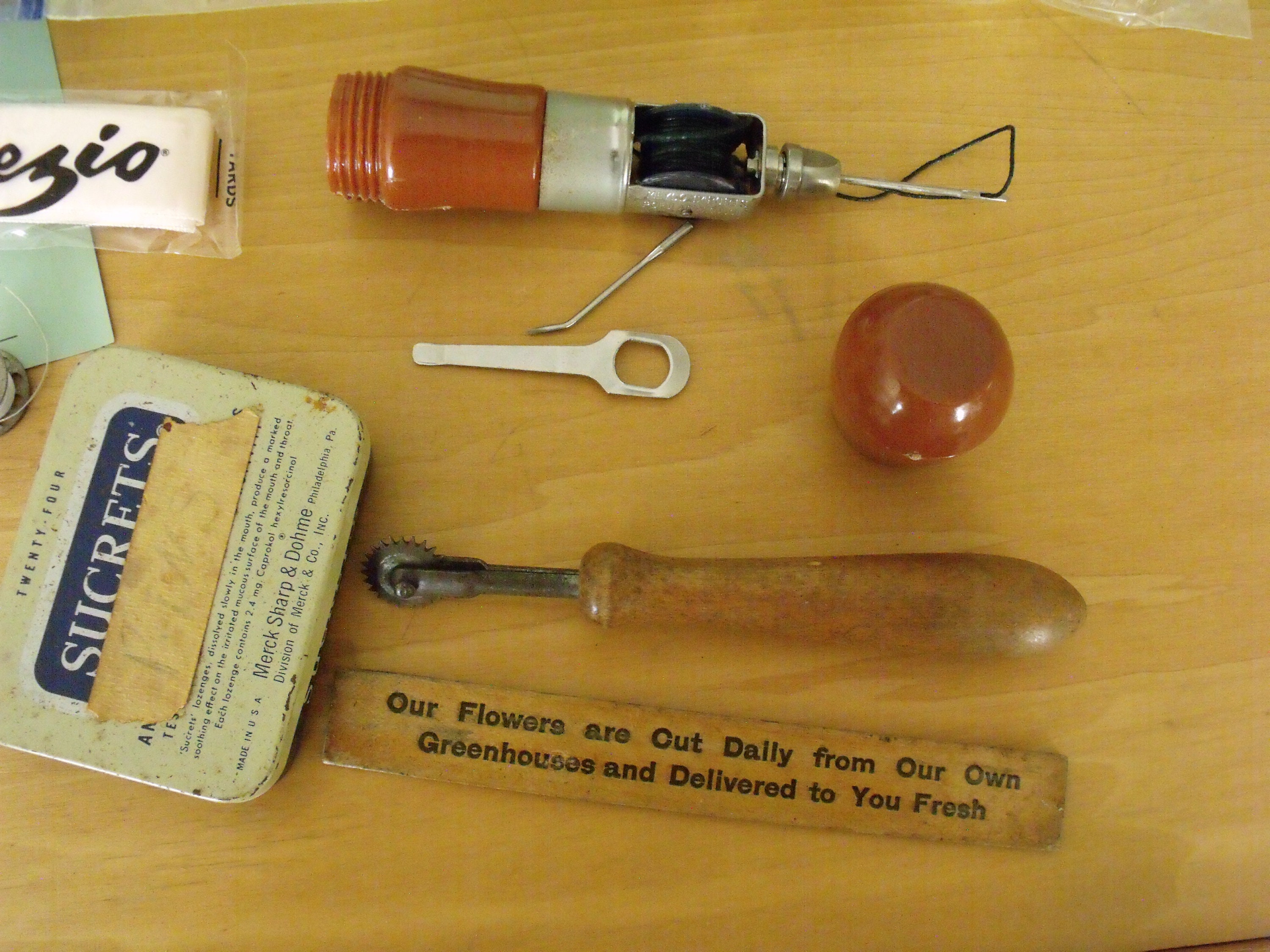 Vintage Leather Sewing Awl Tracing Wheel Spools Lipton Tea - Etsy