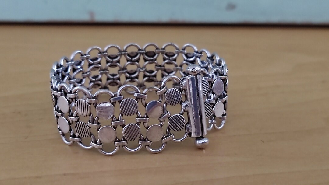 Solid Silver Wide Panel Mesh Weave Reversable Bracelet Hand ...