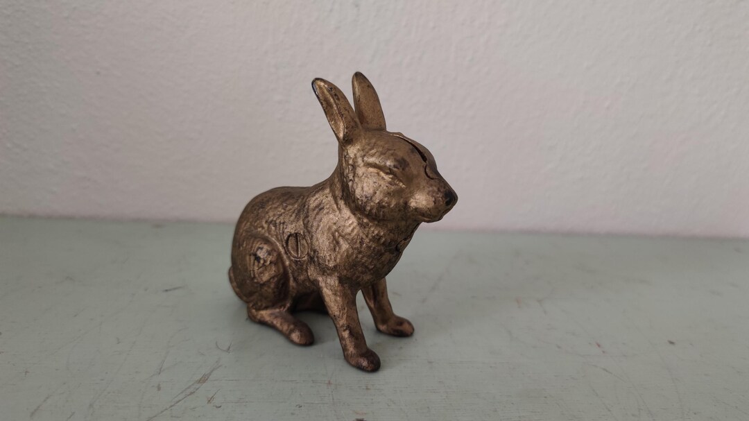 Antique Cast Iron Sitting Gold Gilt Bunny Rabbit Penny Bank - Etsy