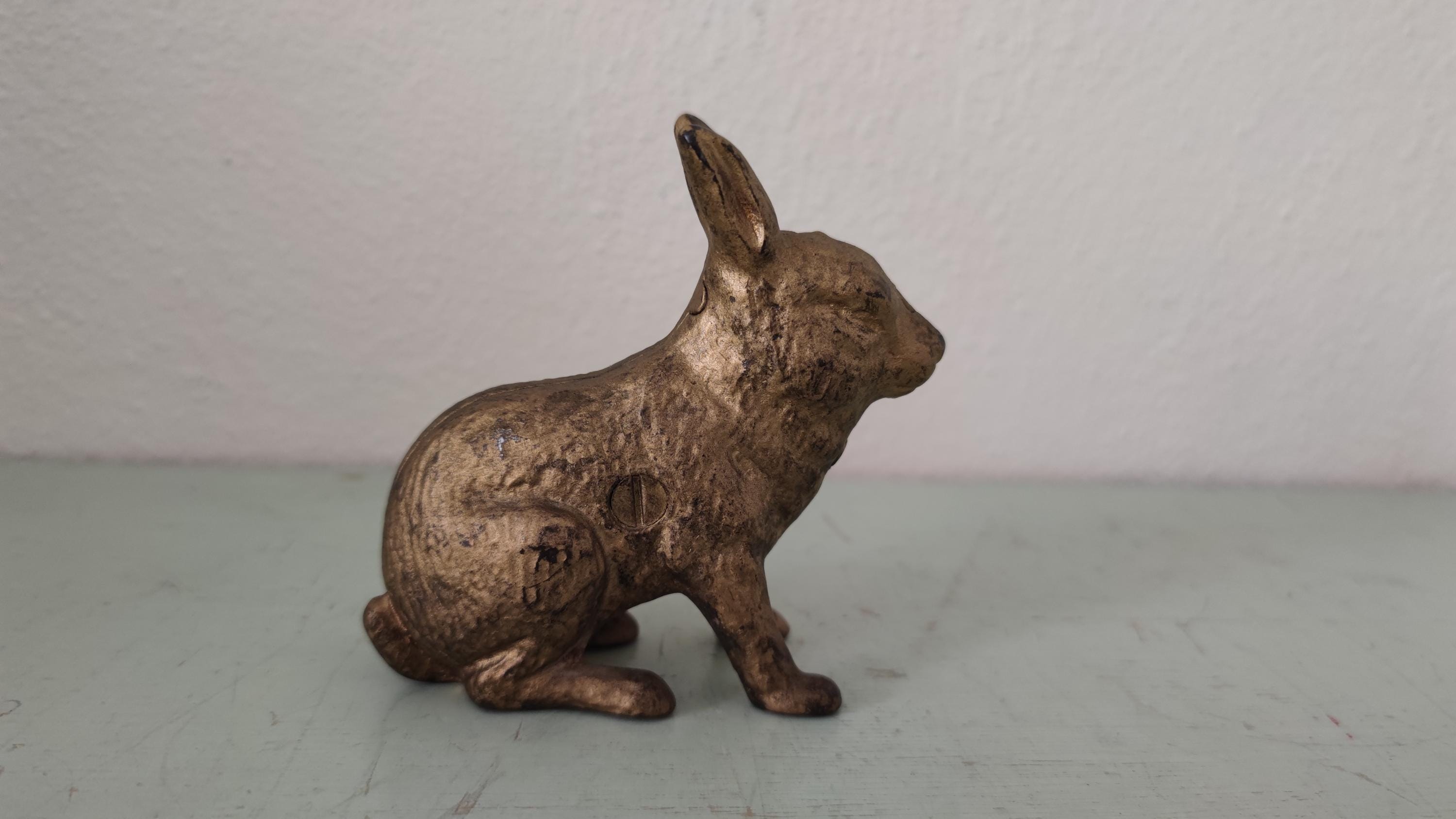 Antique Cast Iron Sitting Gold Gilt Bunny Rabbit Penny Bank - Etsy