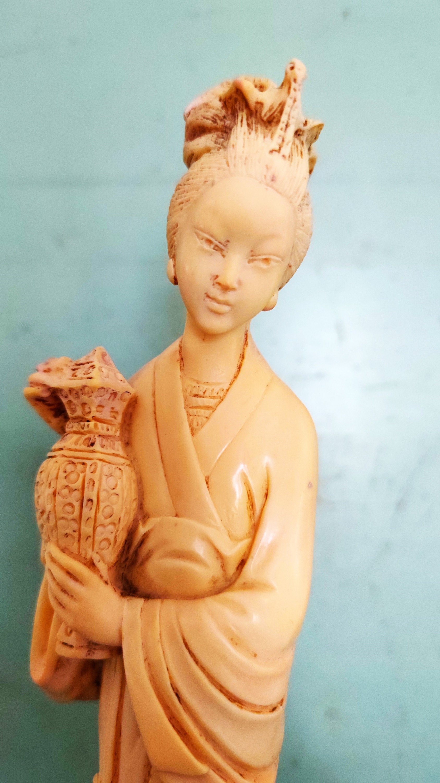 A. Santini Japanese 12” Geisha Alabaster Resin Sculpture Geisha With ...