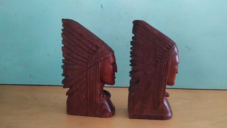 Native American Indian Carved Sequoia Cherokee Chieftain Sculptures ...