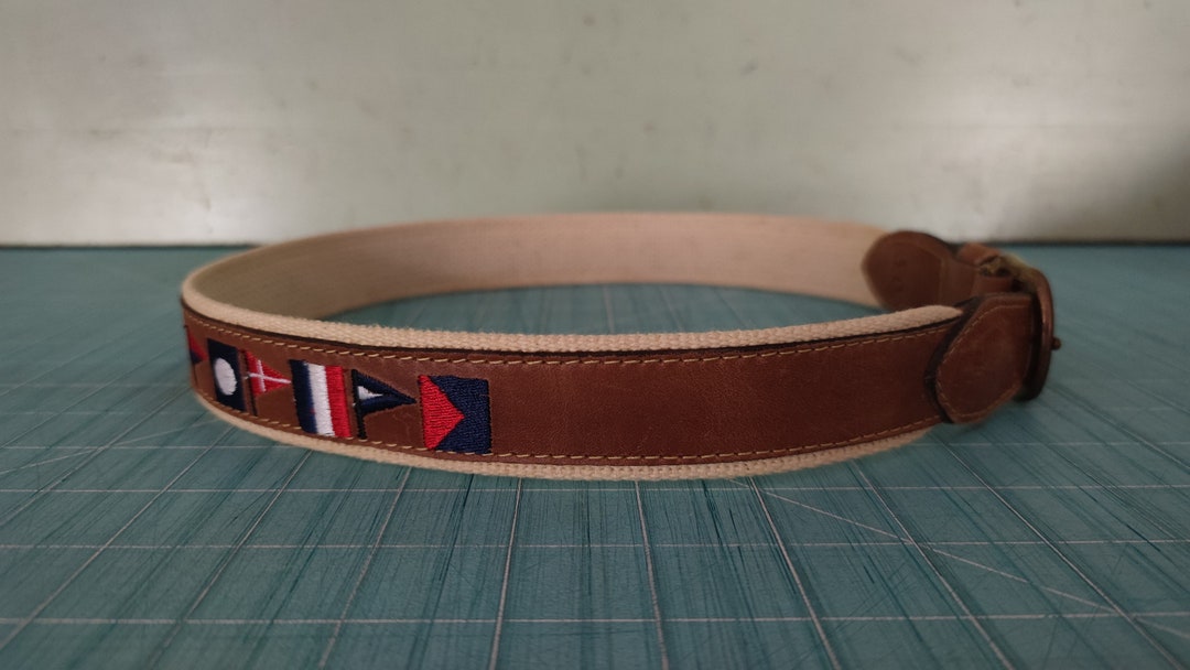 Nautical Flags Zeppelin Belt Yacht Gear Canvas Leather Embroidered Belt ...