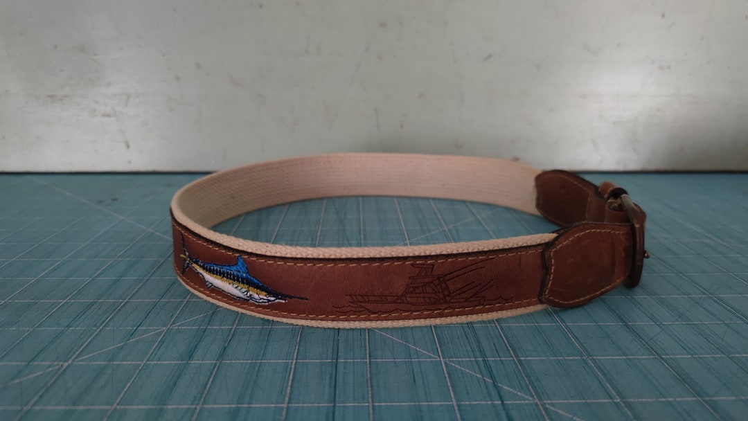 Blue Marlin Zeppelin Belt Fishing Yacht Canvas Leather Embroidered Belt ...