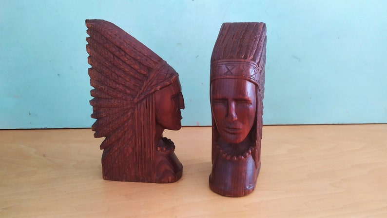 Native American Indian Carved Sequoia Cherokee Chieftain Sculptures ...