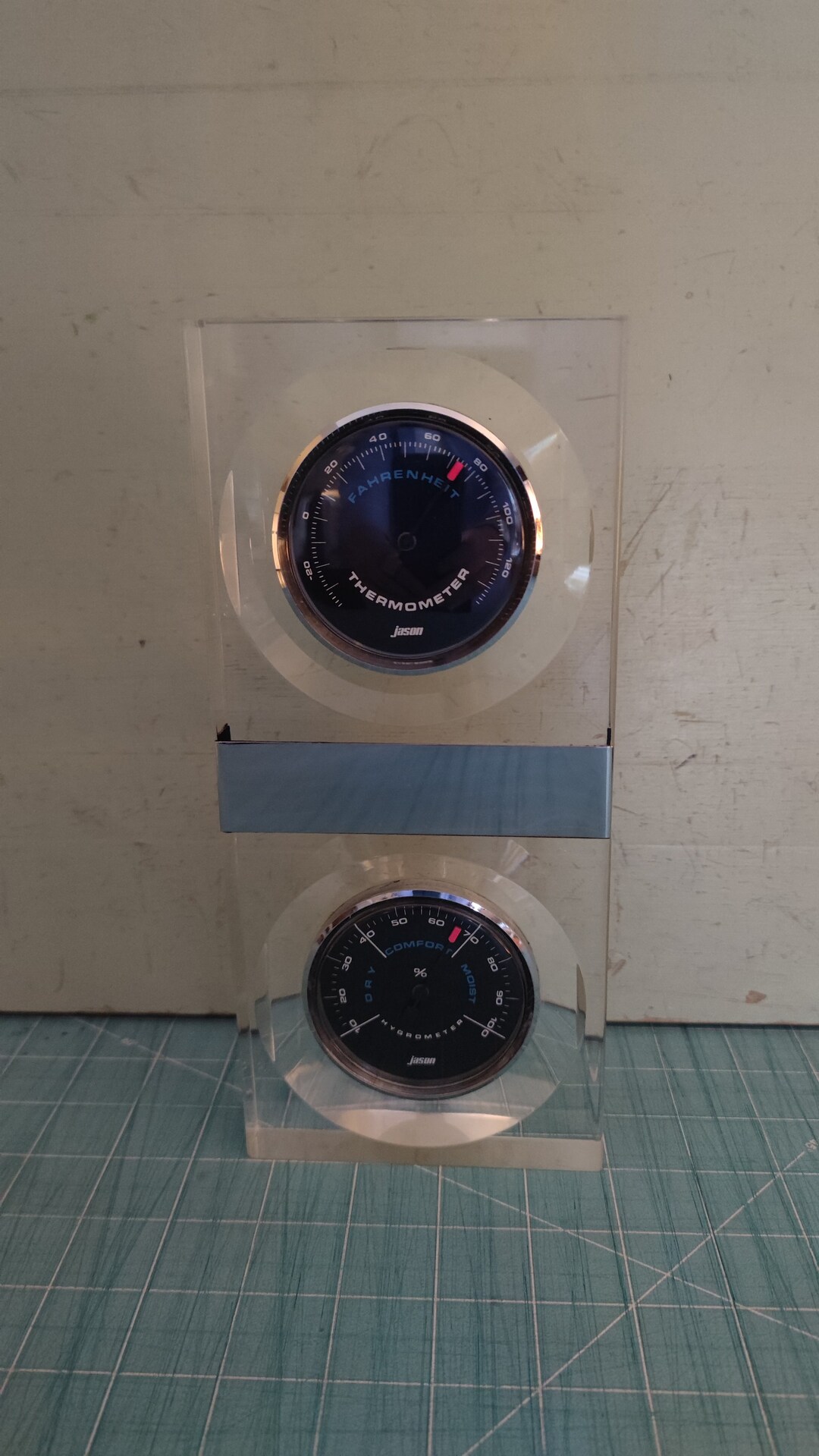Hong Kong Lucite and Chrome Weather Station Thermometer and Hydrometer ...