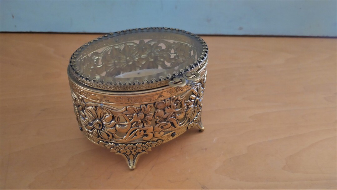 Vintage Ormolu Filagree Oval Glass Pocket Watch Casket Box - Etsy