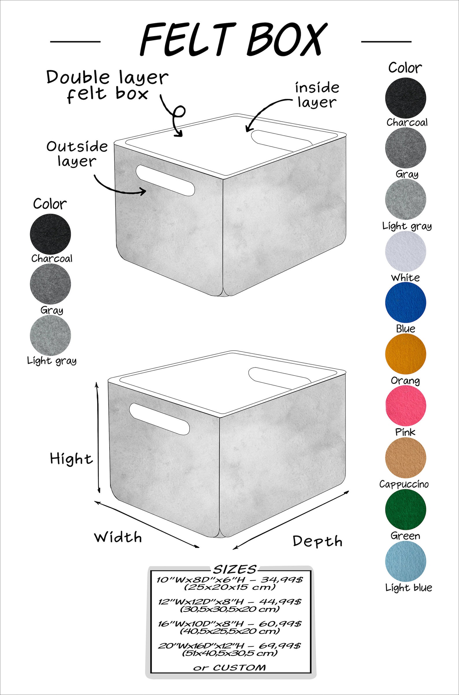 Original Felt Box. Modern House-holding. Custom Size Available ...