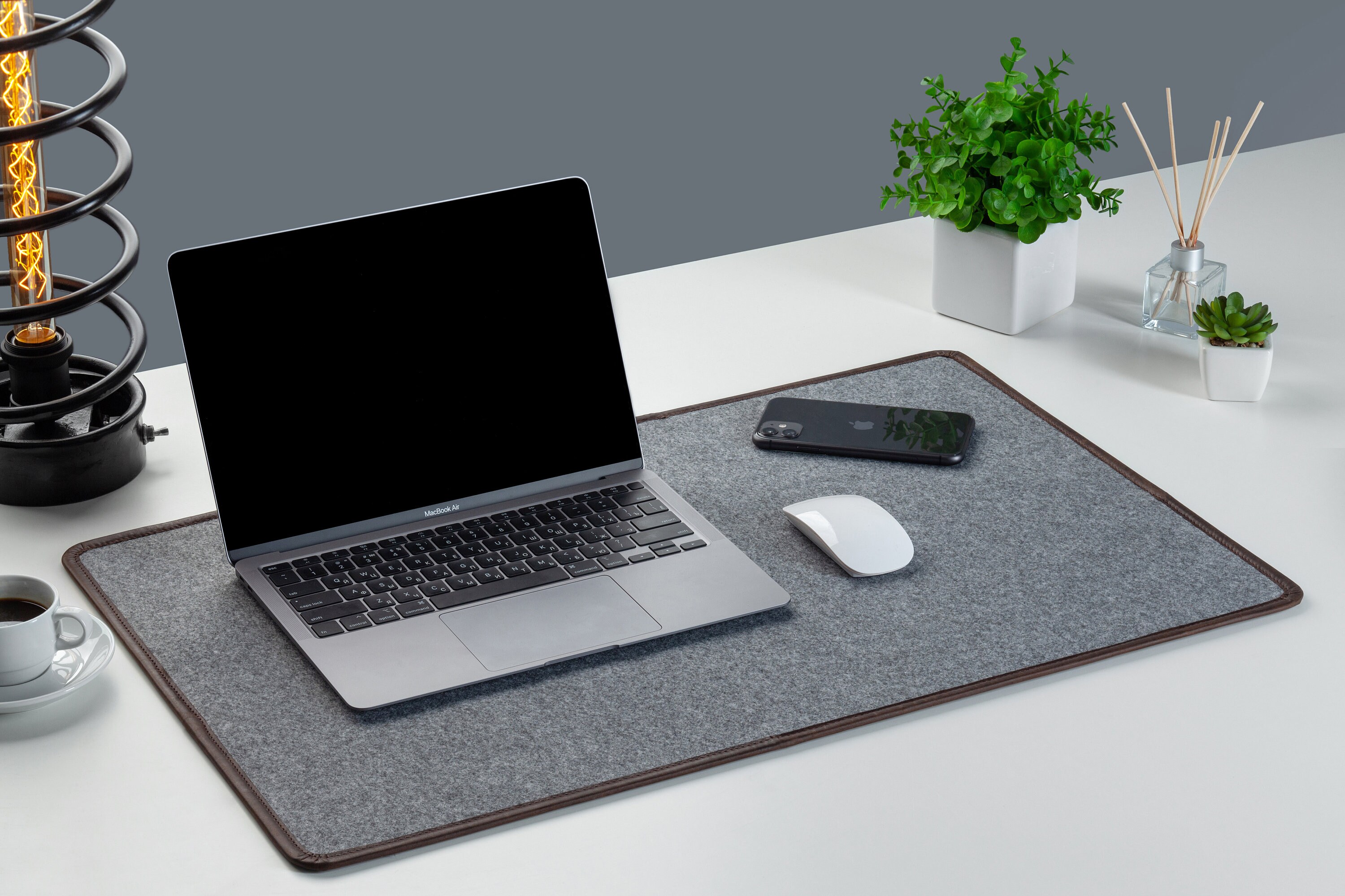 Felt desk mat with leather edges. Upgrade your workplace. | Etsy