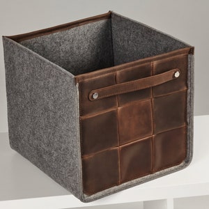 Leather Storage Bin With Gray Felt Inner. Custom Size is Possible. - Etsy