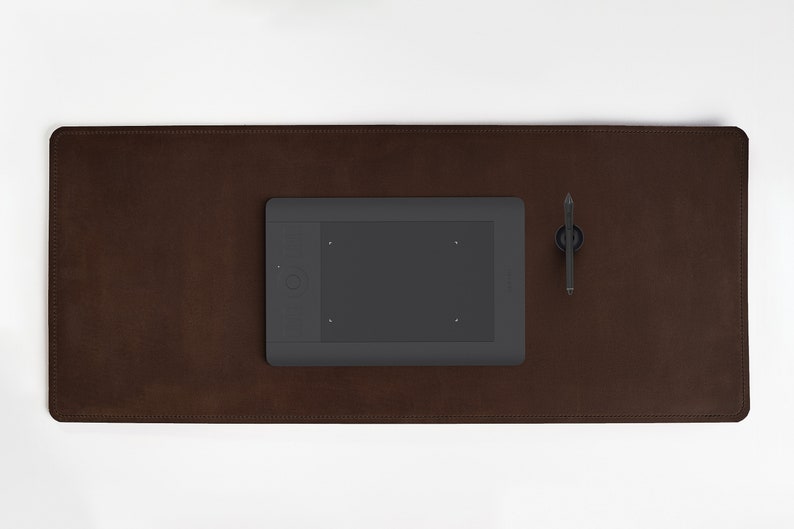 Green leather computer Desk Pad. Personalized desk mat Print | Etsy