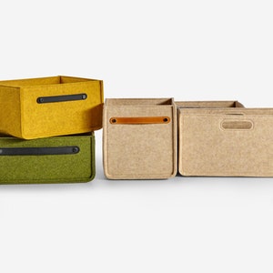 Felt Storage Bins Leather Hand. Minimalist Home Storage. Custom Size ...
