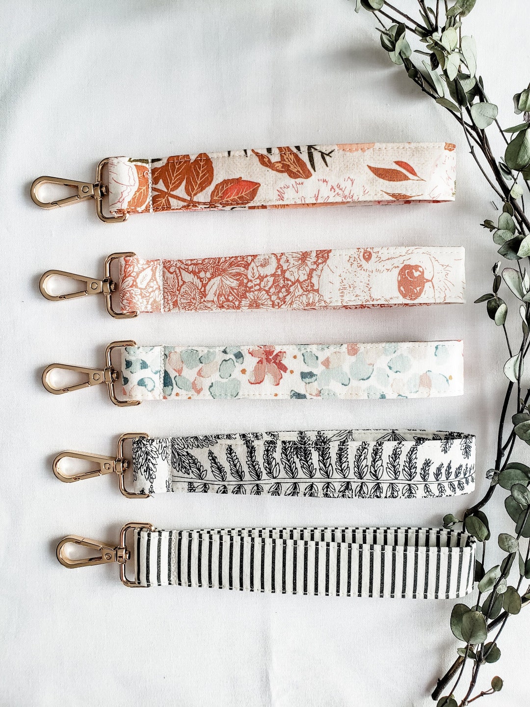 Botanical Cotton Keychain Wristlet | Gold Hardware Key Fob - Etsy