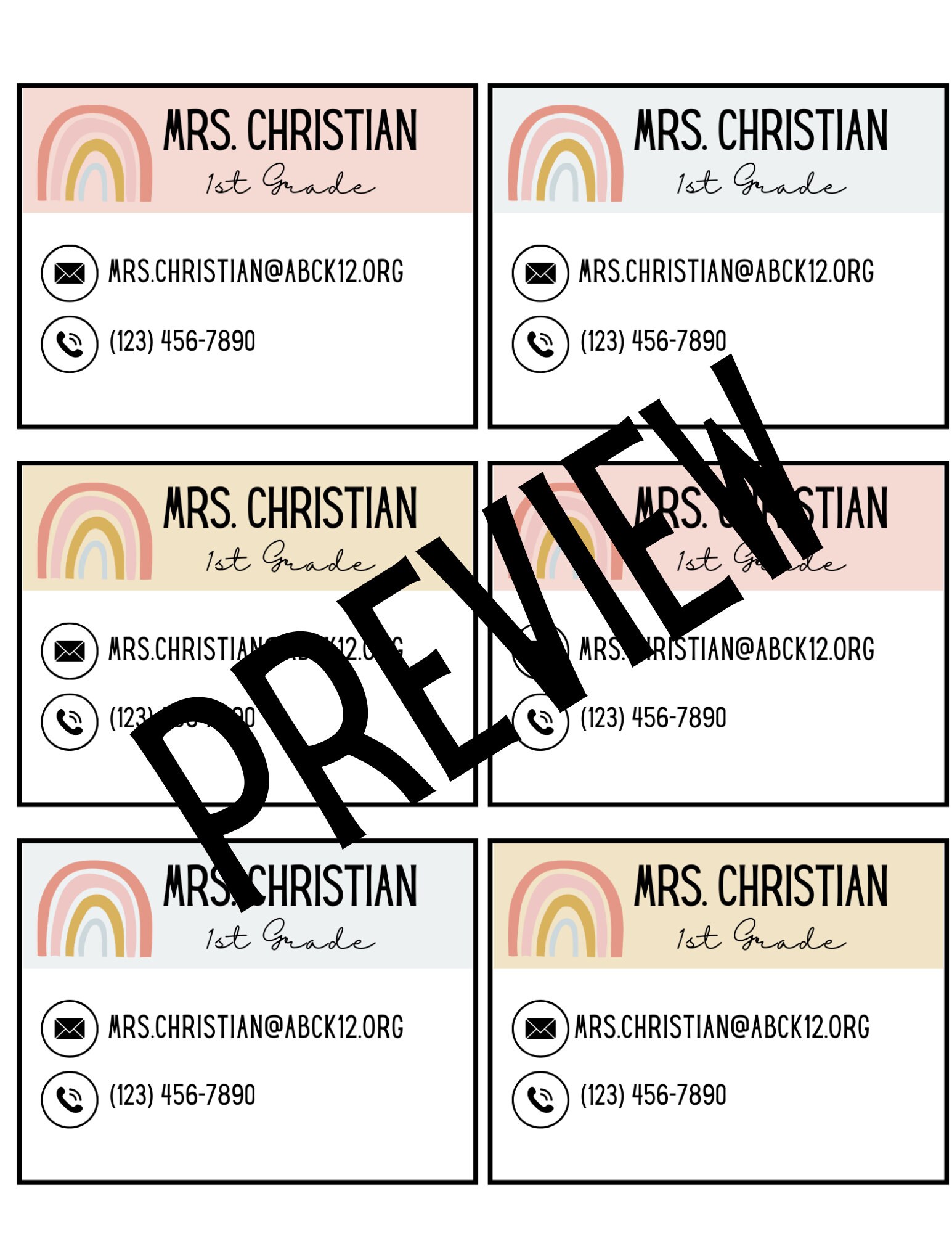 Boho Rainbow Teacher Contact Cards Back to School Open House Meet the ...
