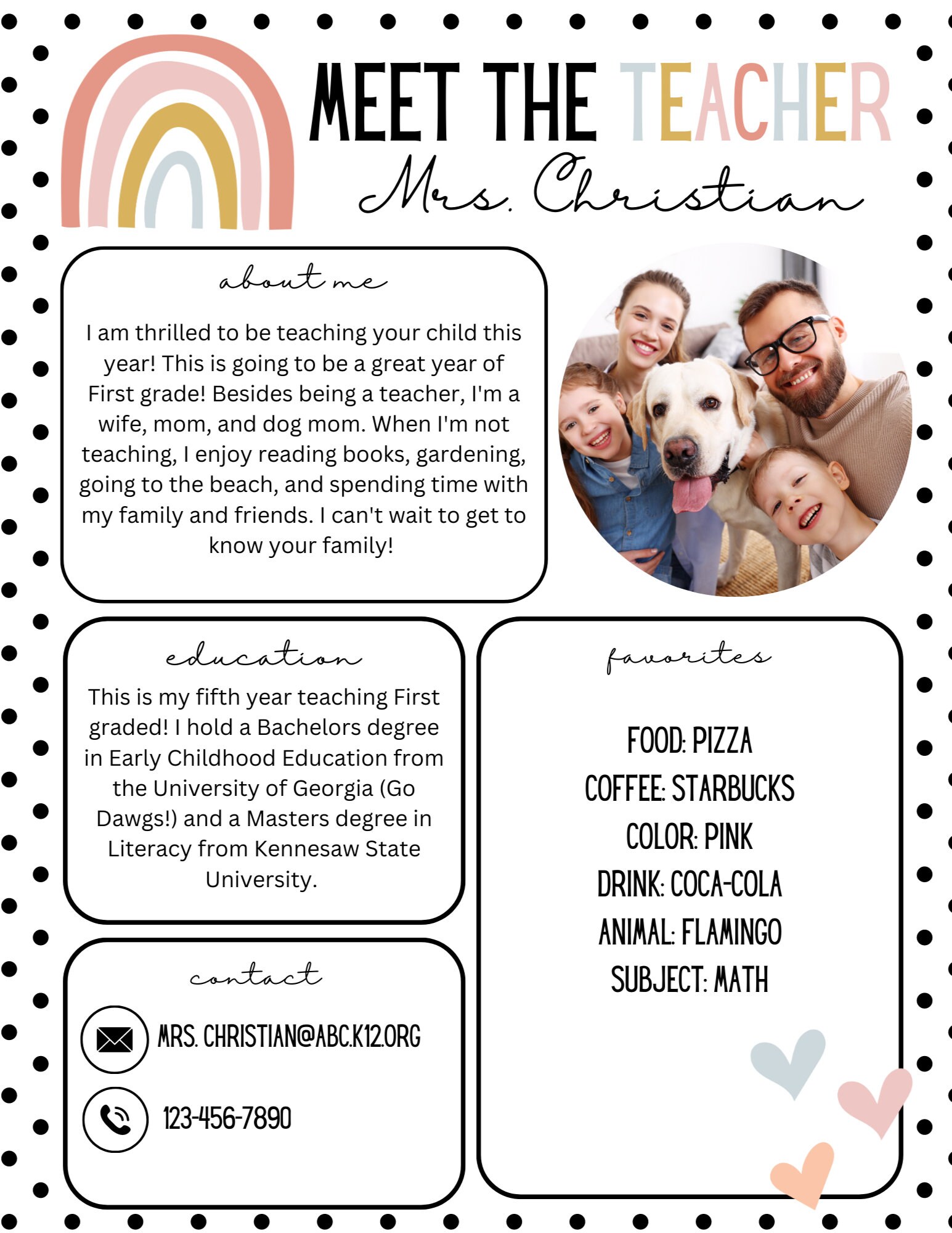 Boho Rainbow Meet the Teacher Template Editable Customize Back to ...