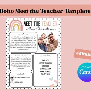 Boho Rainbow Meet the Teacher Template Editable Customize Back to ...