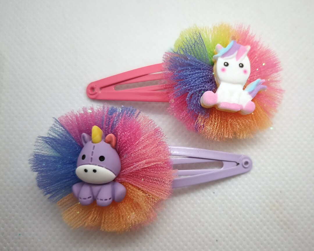 Unicorn Hair Clips, Rainbow Tulle Hair Slides, Hair Slides, Sparkly ...