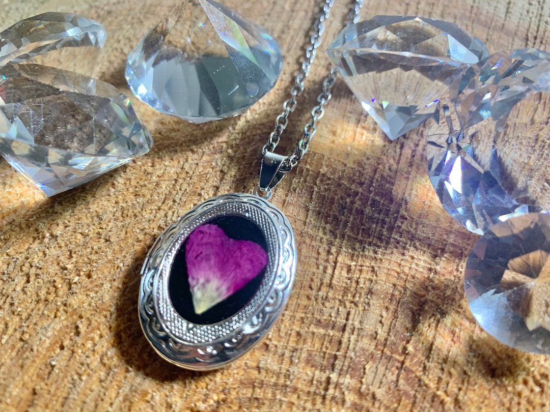 Rose Petal Locket, Real Rose Petal in Resin, Rose Petal Heart, Memory ...