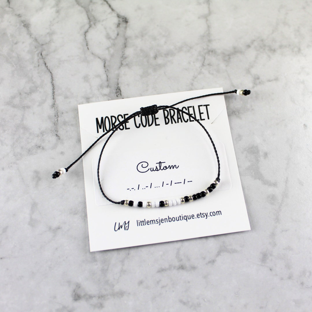 Custom Morse Code Beaded Adjustable Bracelet on Waxed Cord (thicker ...