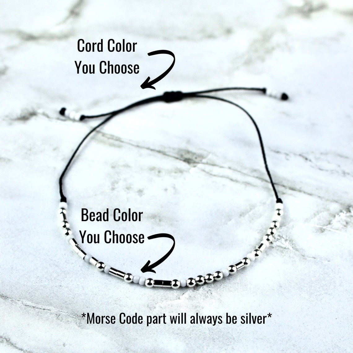 Custom Morse Code Silver Plated Adjustable Beaded Bracelet for | Etsy