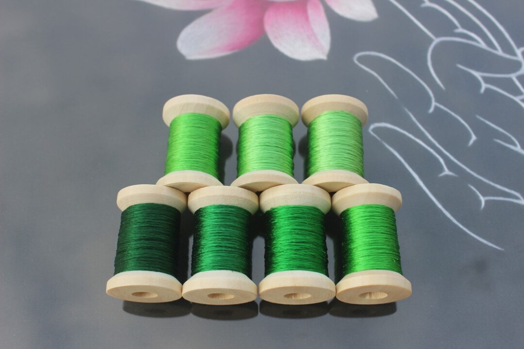 7 Spool Greed Color Hand-dyed 100% Natural Mulberry Silk Embroidery ...