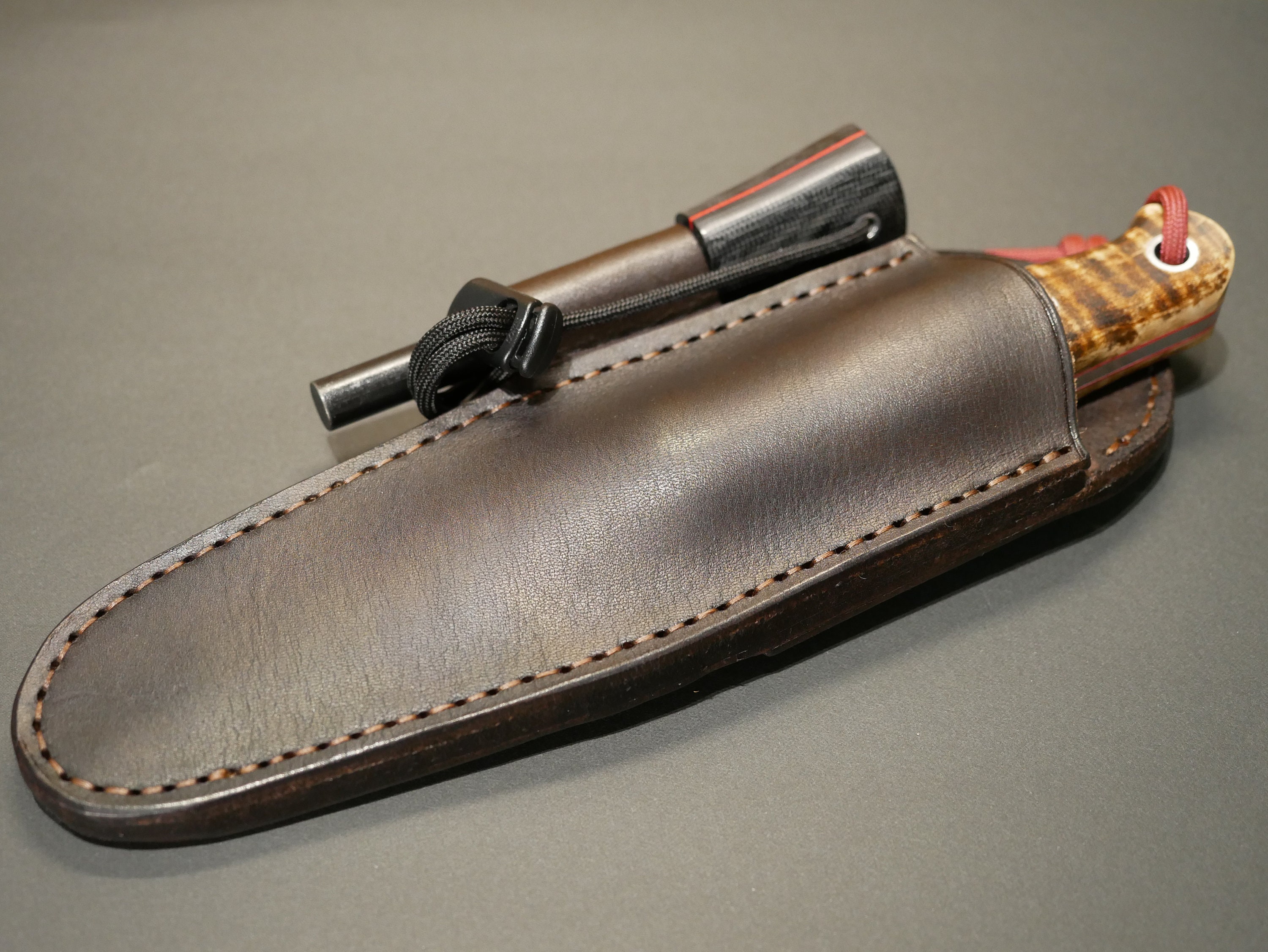 Leather Sheath for Bushcraft Knives With Firesteel Holder, Dark Brown ...