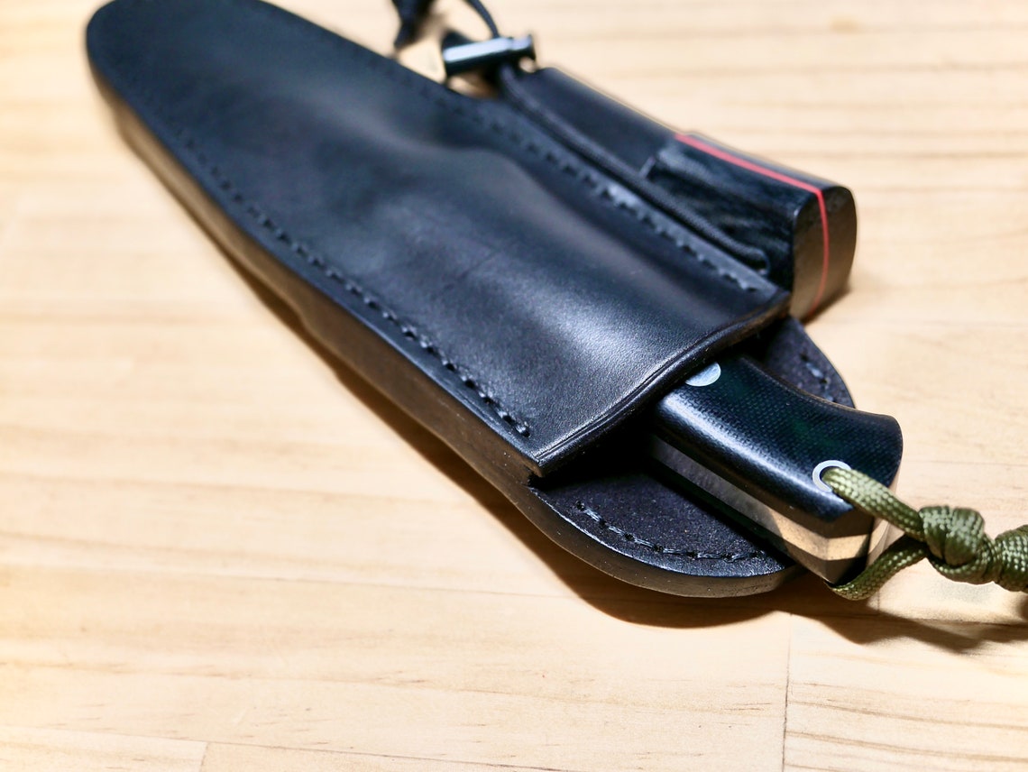 Black Leather Bushcraft Knife Sheath With Fire Steel Holder - Etsy