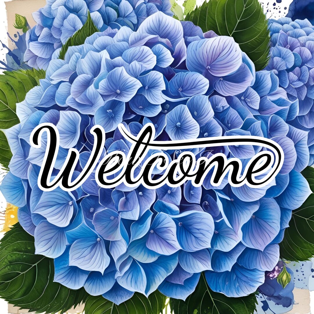 Hydrangea Flower Blue Welcome Wreath Sign - Etsy