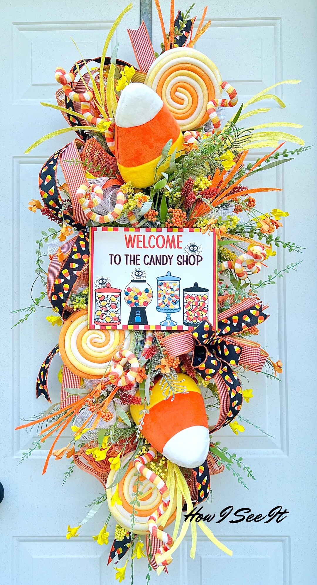 Candy Corn Halloween Large Door Wreath Swag - Etsy