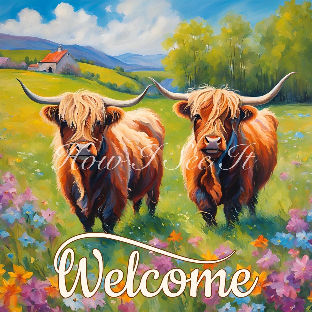 Highland Cow Welcome Wreath Sign - Etsy