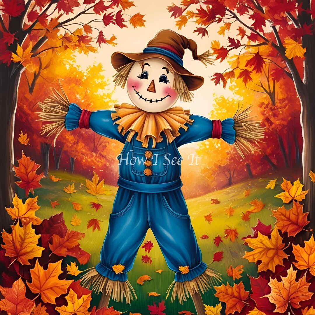 Happy Scarecrow in Leaves Autumn Leaf Fall Decor Wreath Sign - Etsy