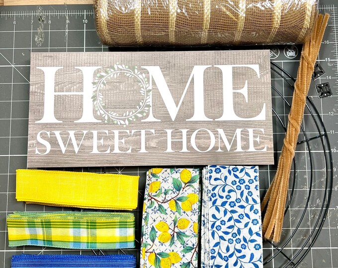 Welcome Home Lemon Mesh Ribbon Diy SUPPLY WREATH KIT - Etsy