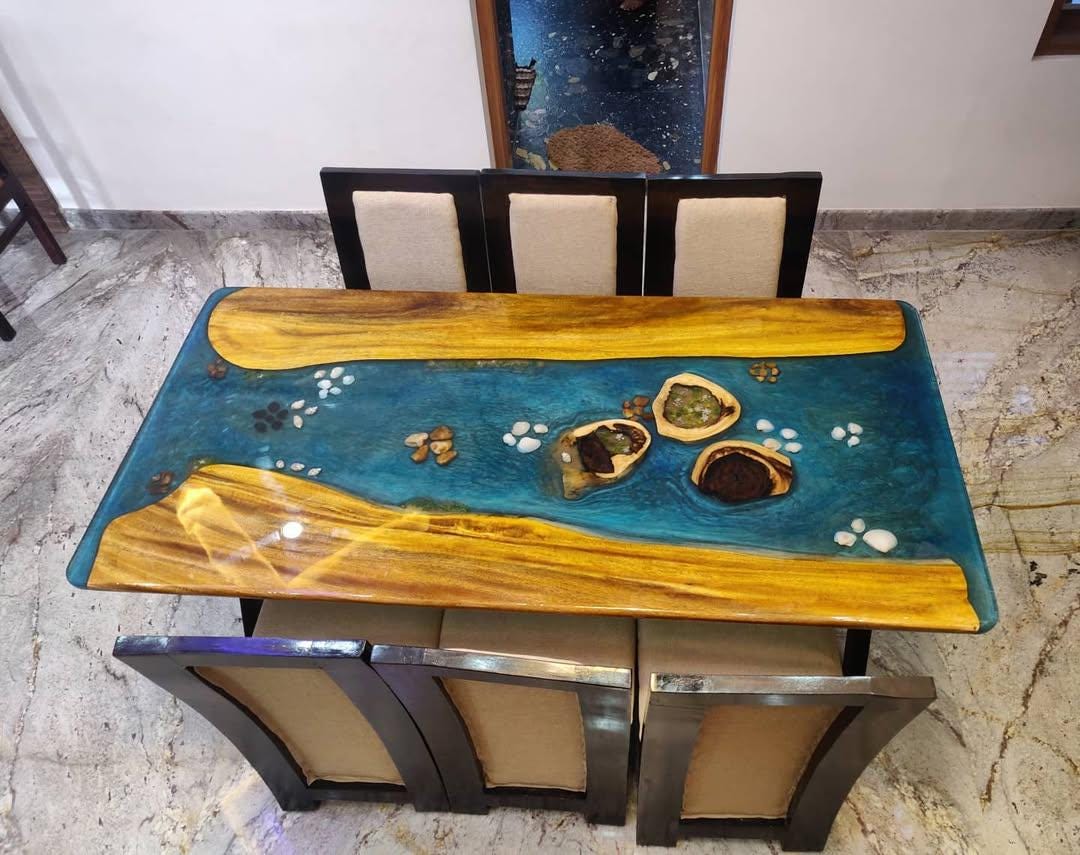 Handmade Live Edge Acacia Wood River Table: Custom Epoxy Resin Dining ...