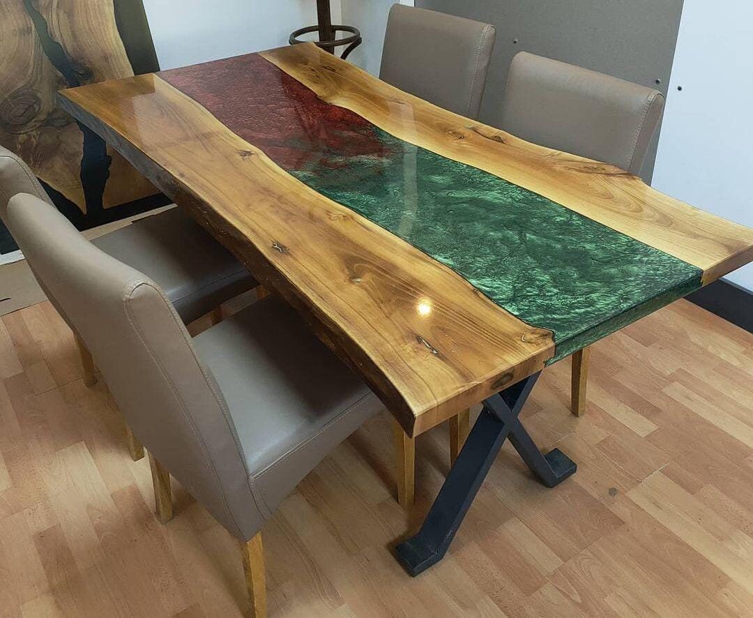 Handmade Live Edge Acacia Wood River Table: Custom Epoxy Resin Dining ...