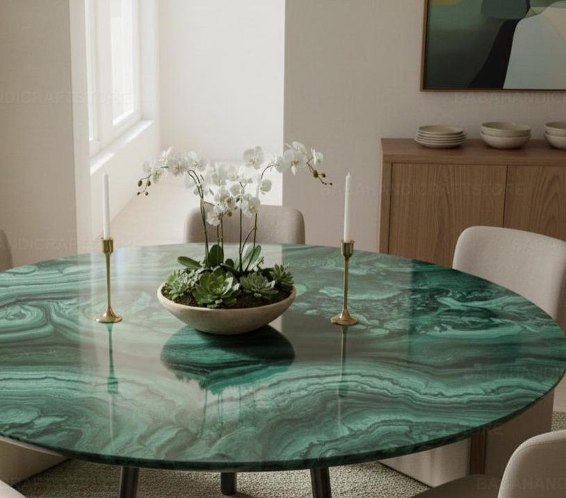 Round Green Malachite Stone Dining Table | Luxury Gemstone Table ...